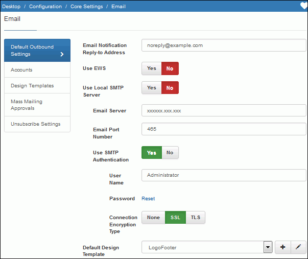 Configuring Default Outbound Email Settings